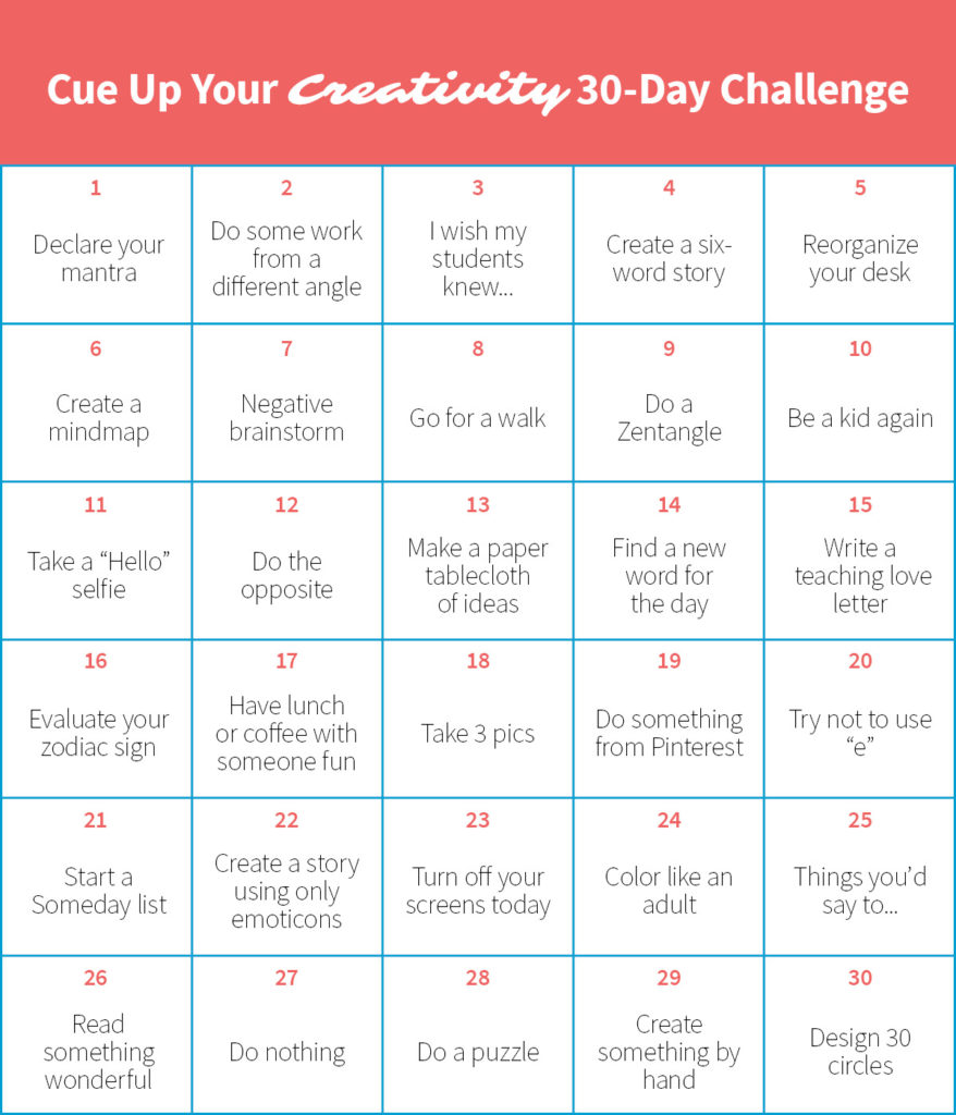 Cue Up Your Creativity: 30-Day Challenge | Resilient Educator